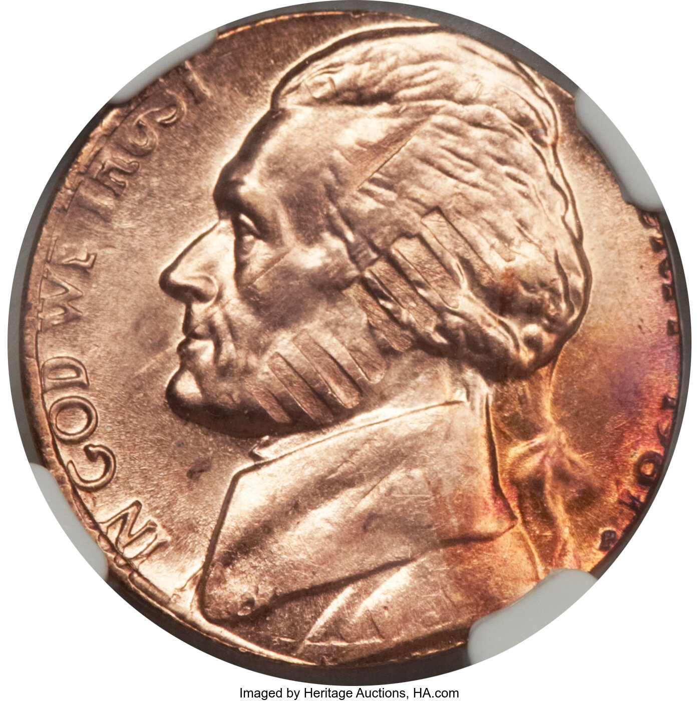 1981-P Jefferson Nickel -- Overstruck on a 1981 Cent -- MS65 Red and ...