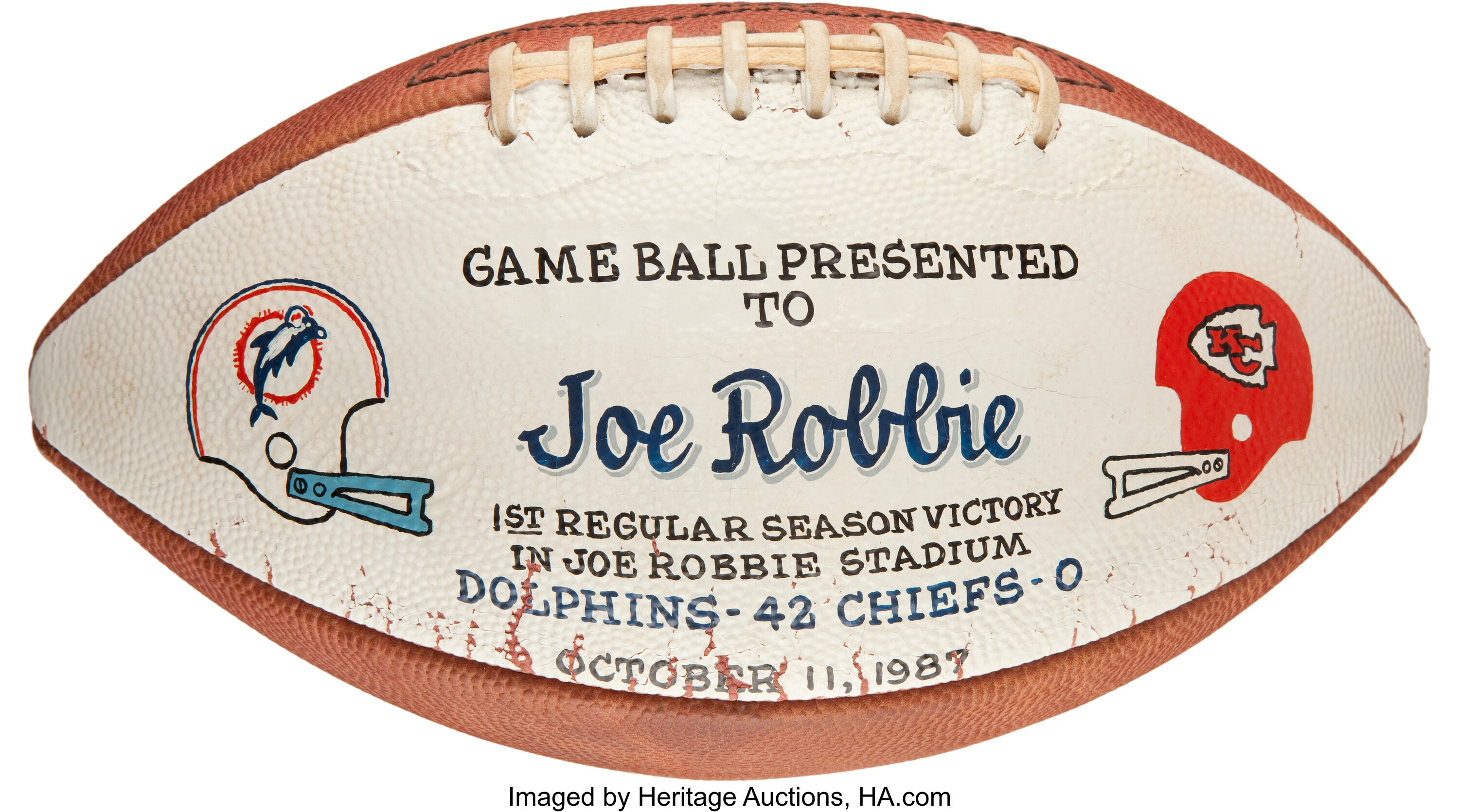 1987 Joe Robbie Presentation Football Dolphins vs. Chiefs Given To ...