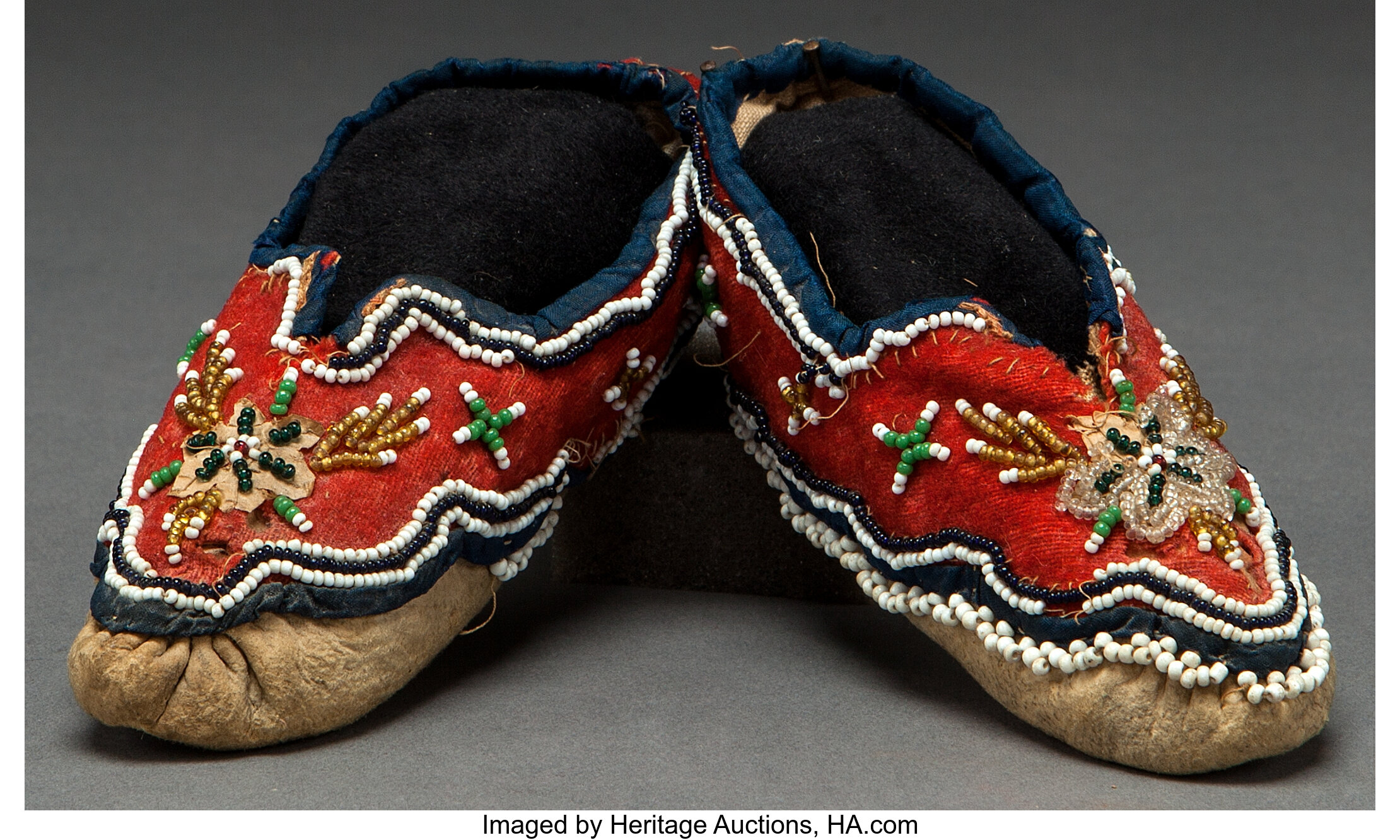 A PAIR OF MICMAC CHILD'S BEADED HIDE MOCCASINS... Other | Lot #50460 ...