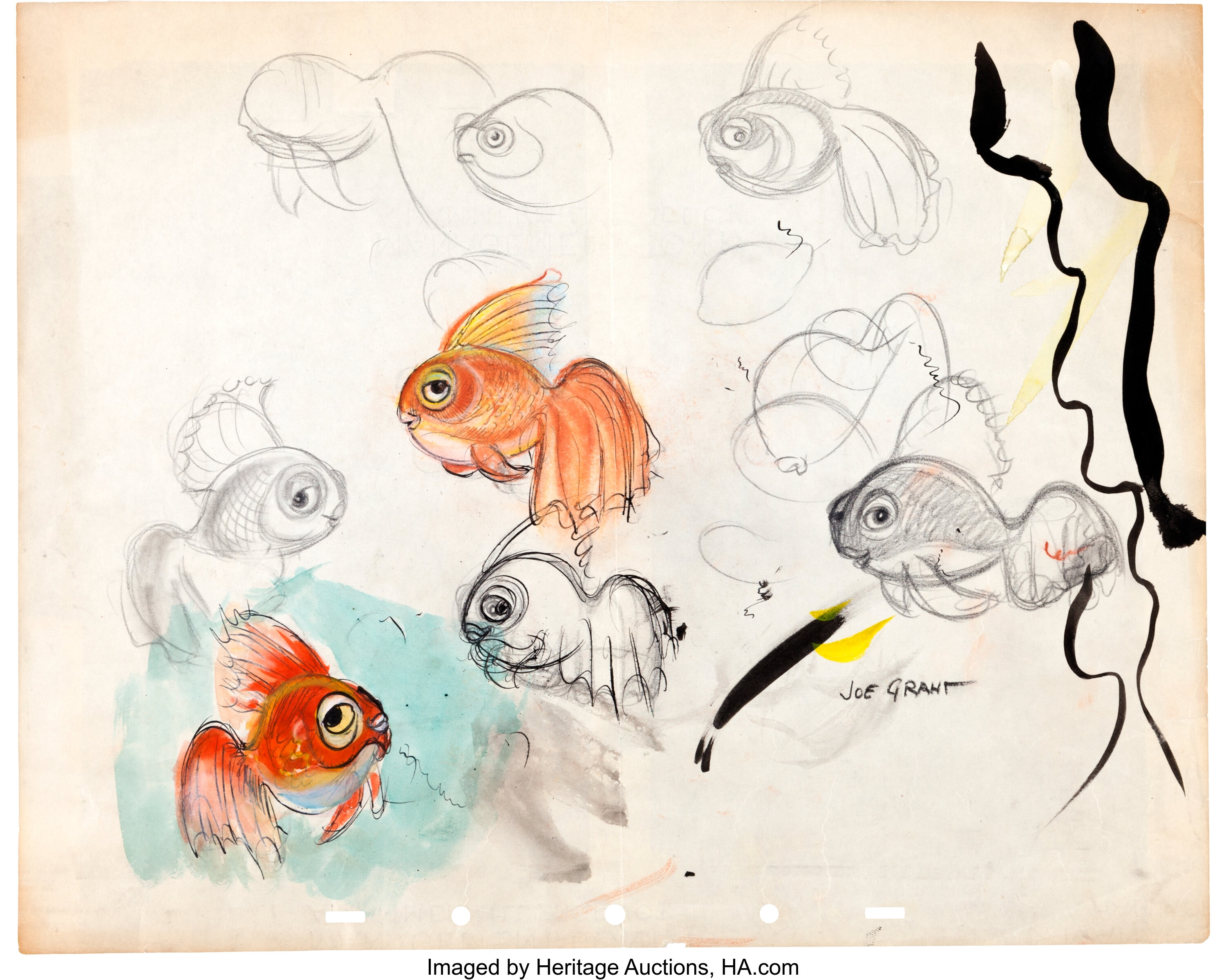 Joe Grant Pinocchio Cleo Concept Sketch Original Art (Disney, | Lot ...