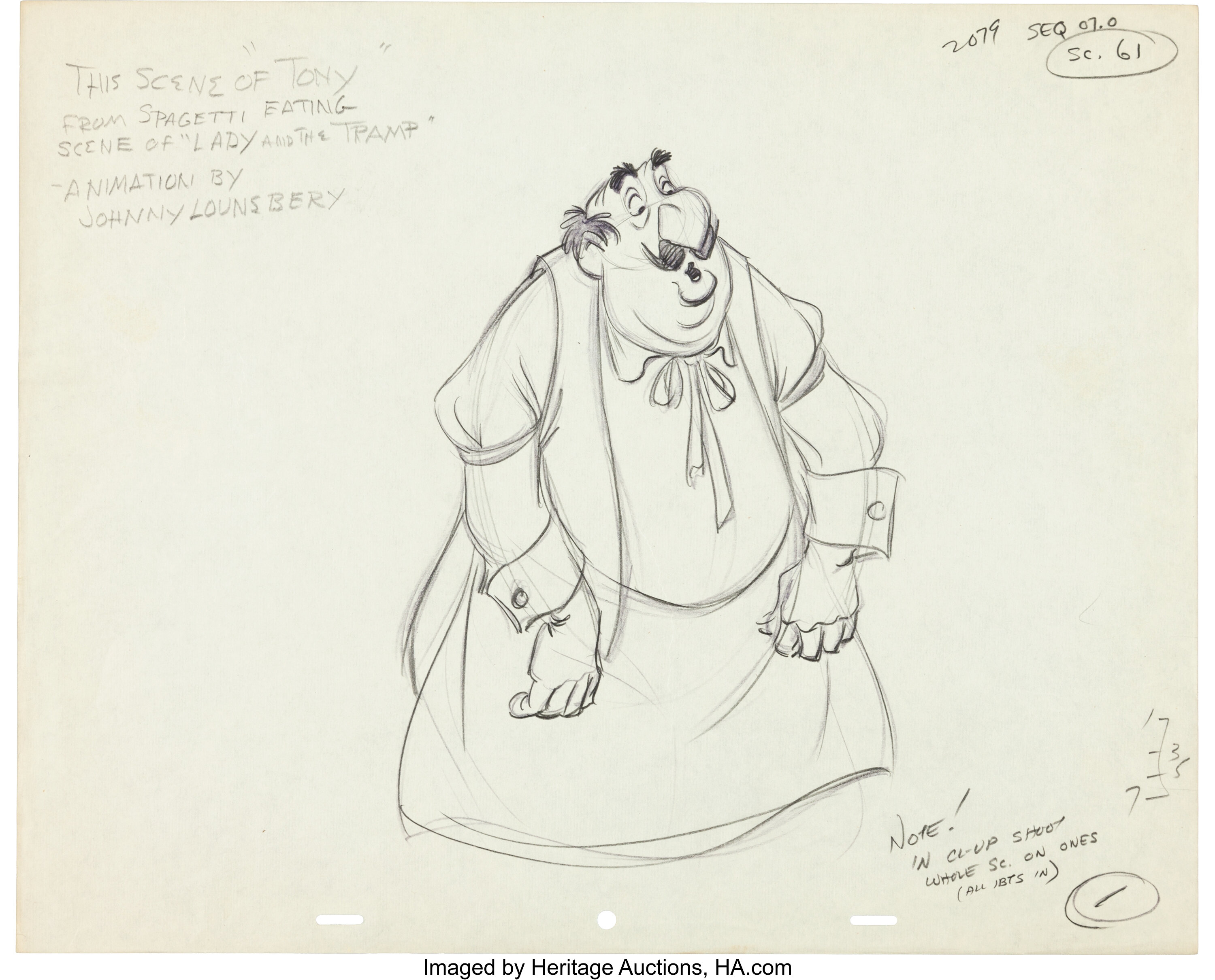 John Lounsbery Lady And The Tramp Tony Production Drawing Animation