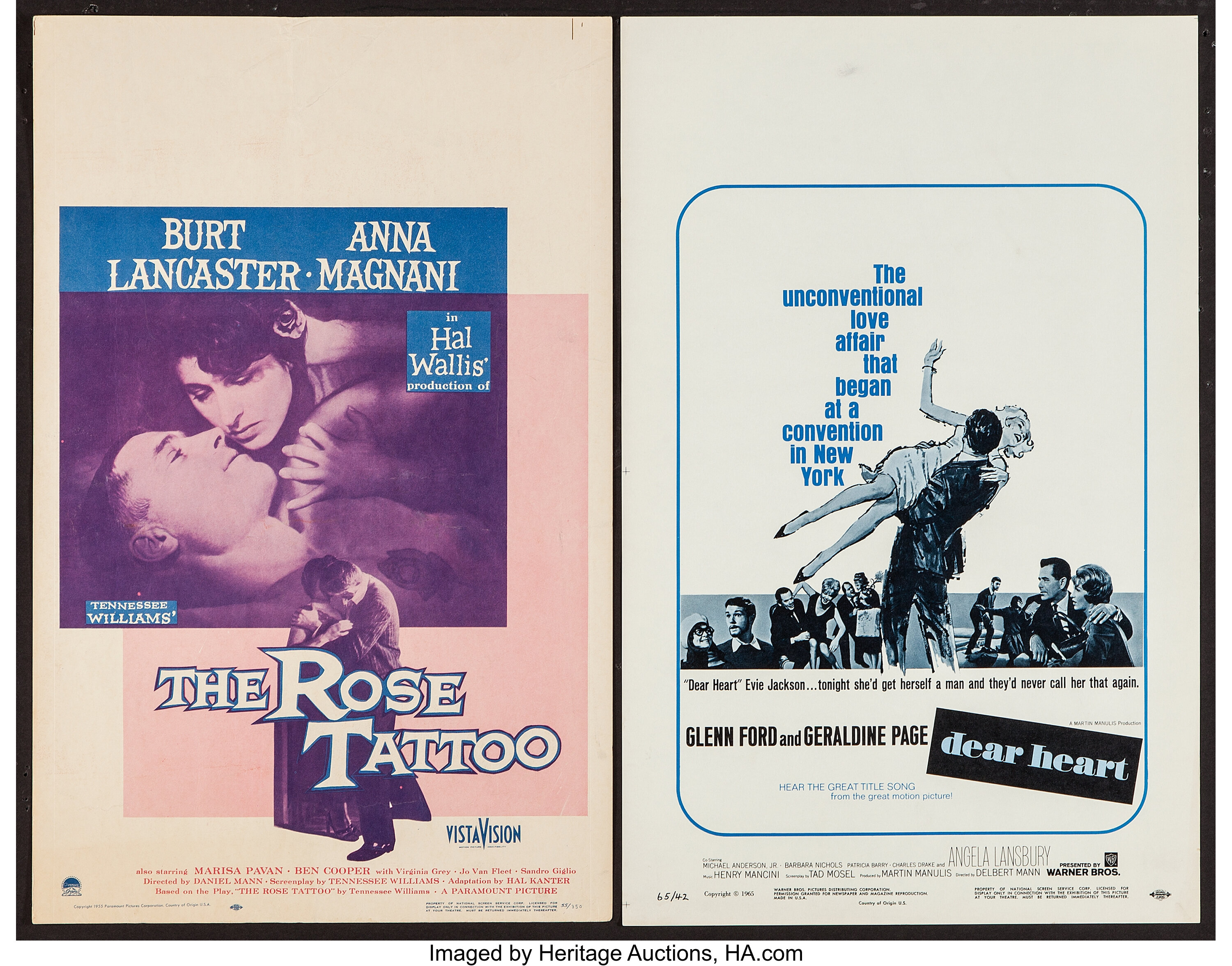 The Rose Tattoo and Other Lot (Paramount, 1955). Window Cards (2) | Lot ...