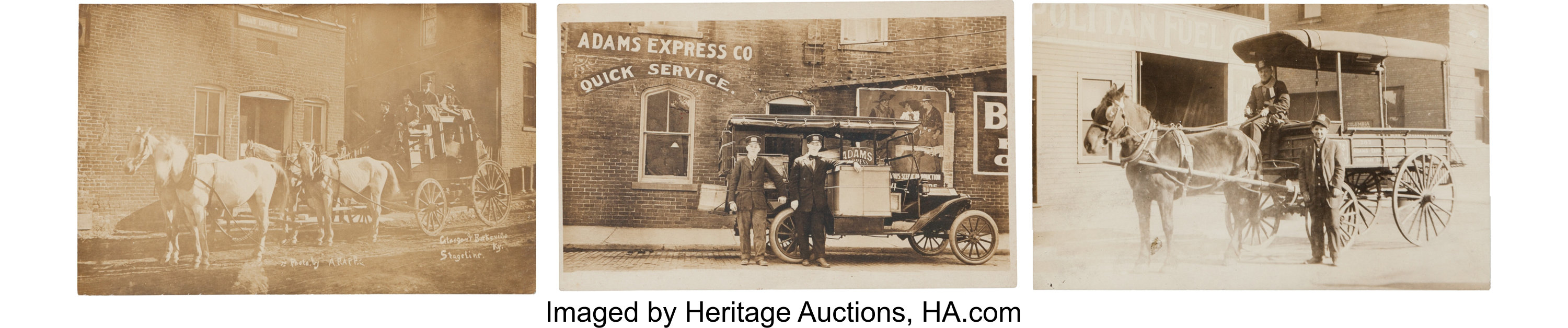 Real Photo Postcard: Three Adams Express Wagon Scenes... (Total: 3 ...