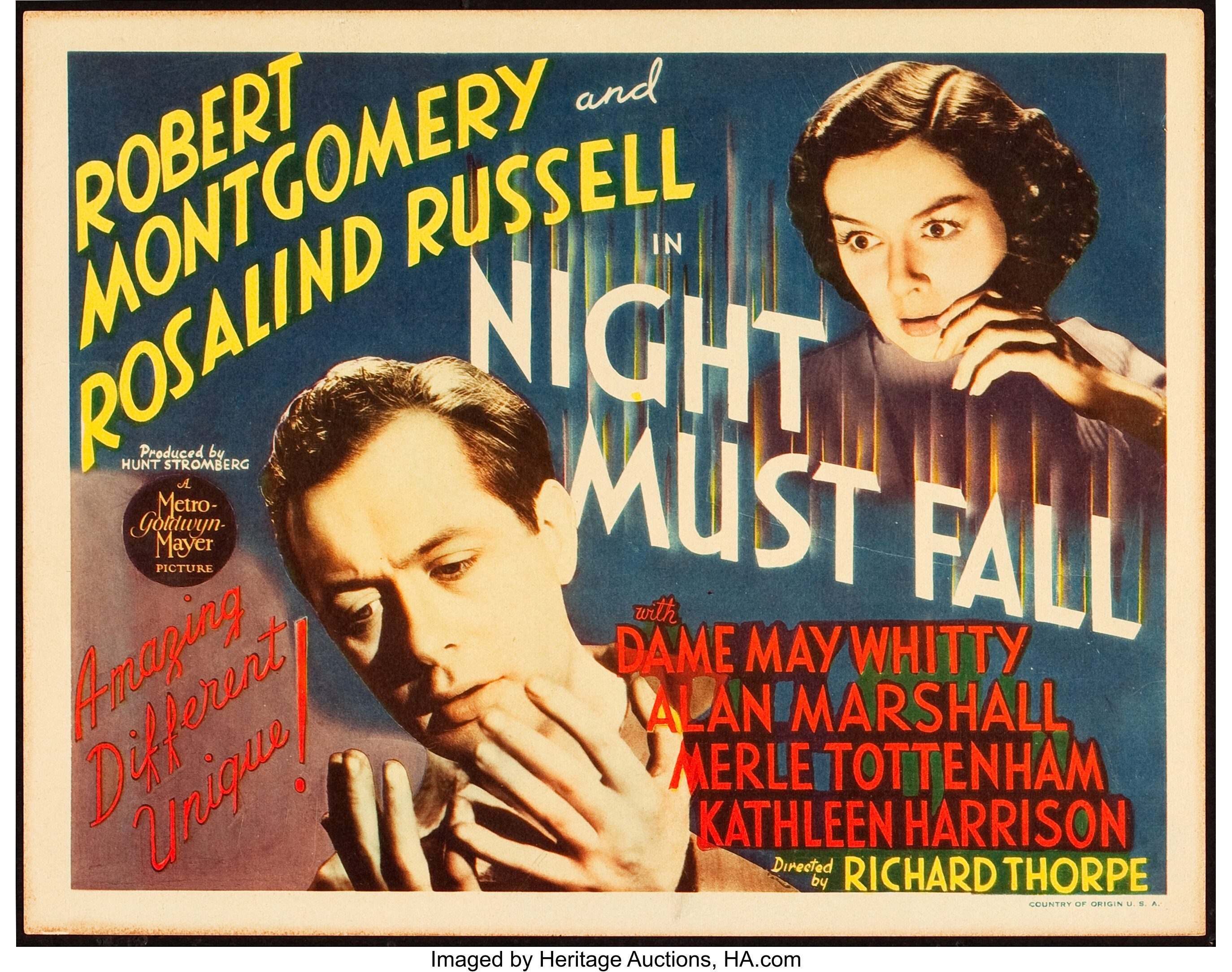Night Must Fall (MGM, 1937). Title Lobby Card (11" X 14").. ... | Lot ...