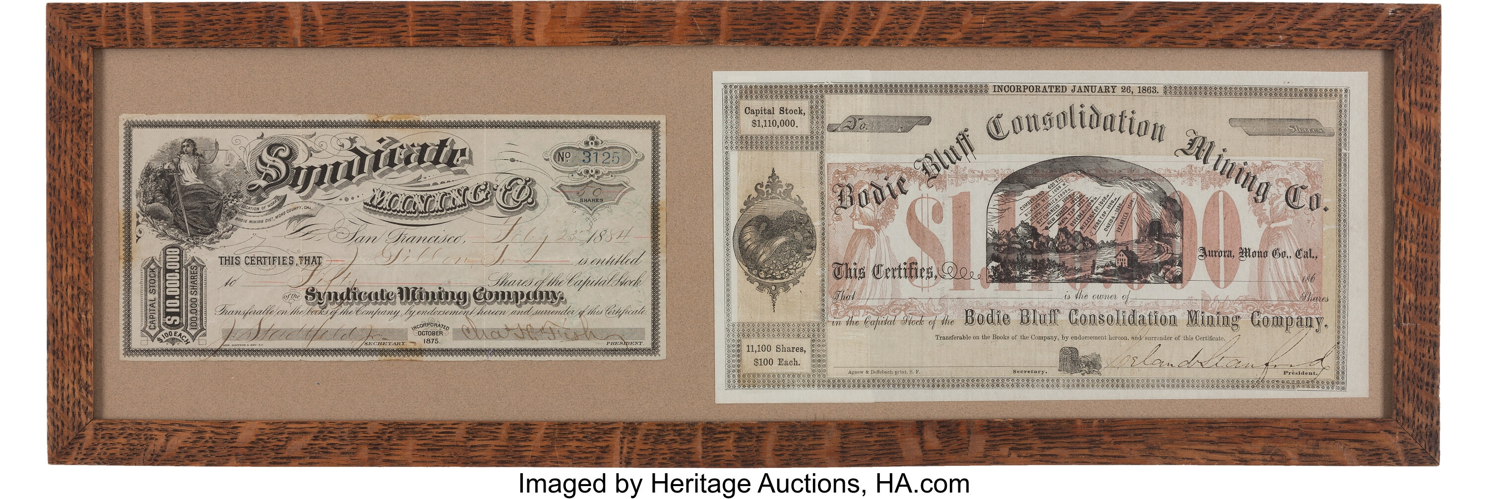 Leland Stanford: California Mining Certificates.... Western | Lot ...