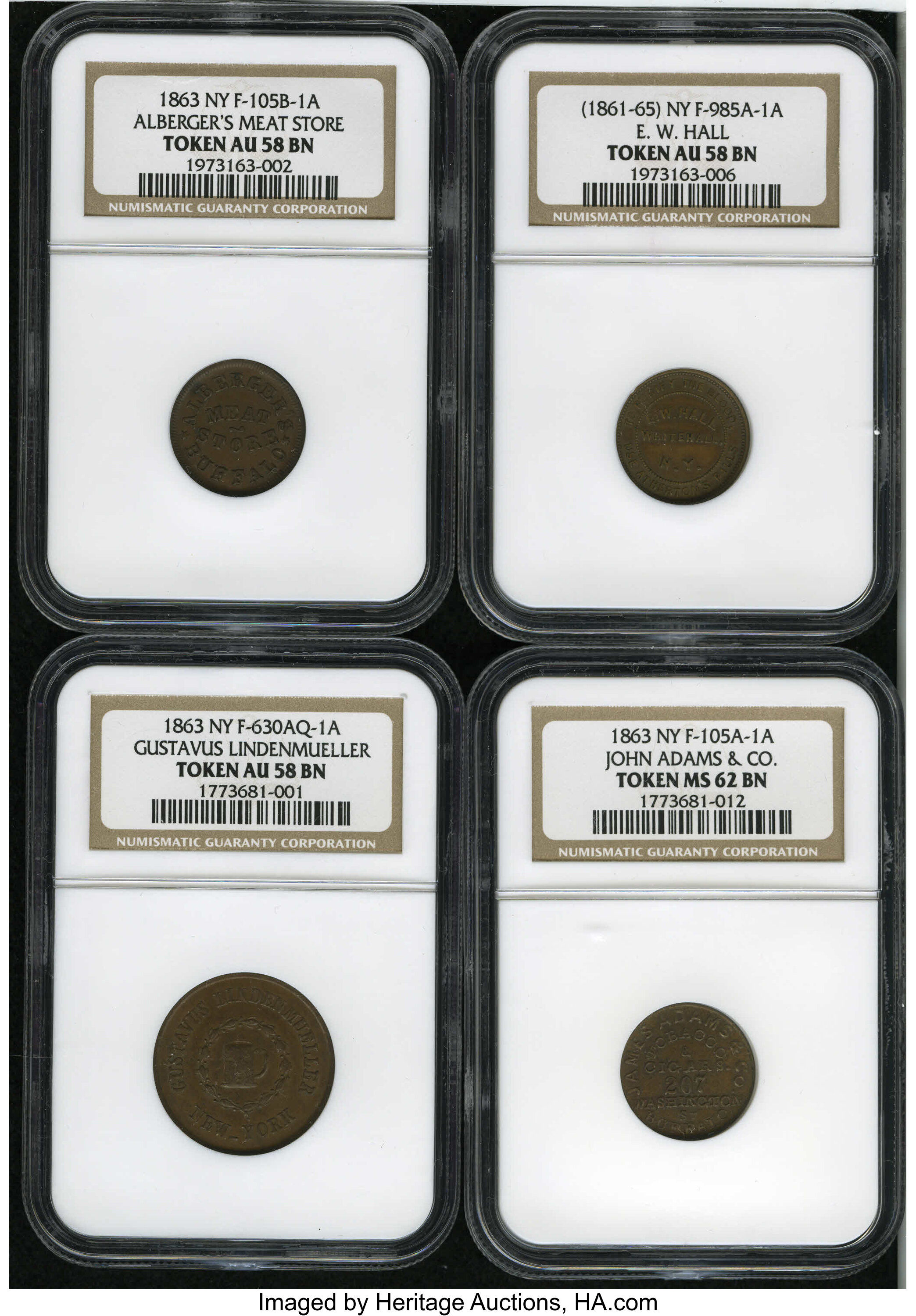 New York NGC-Certified Patriotic Civil War Token Lot of 4. The lot ...