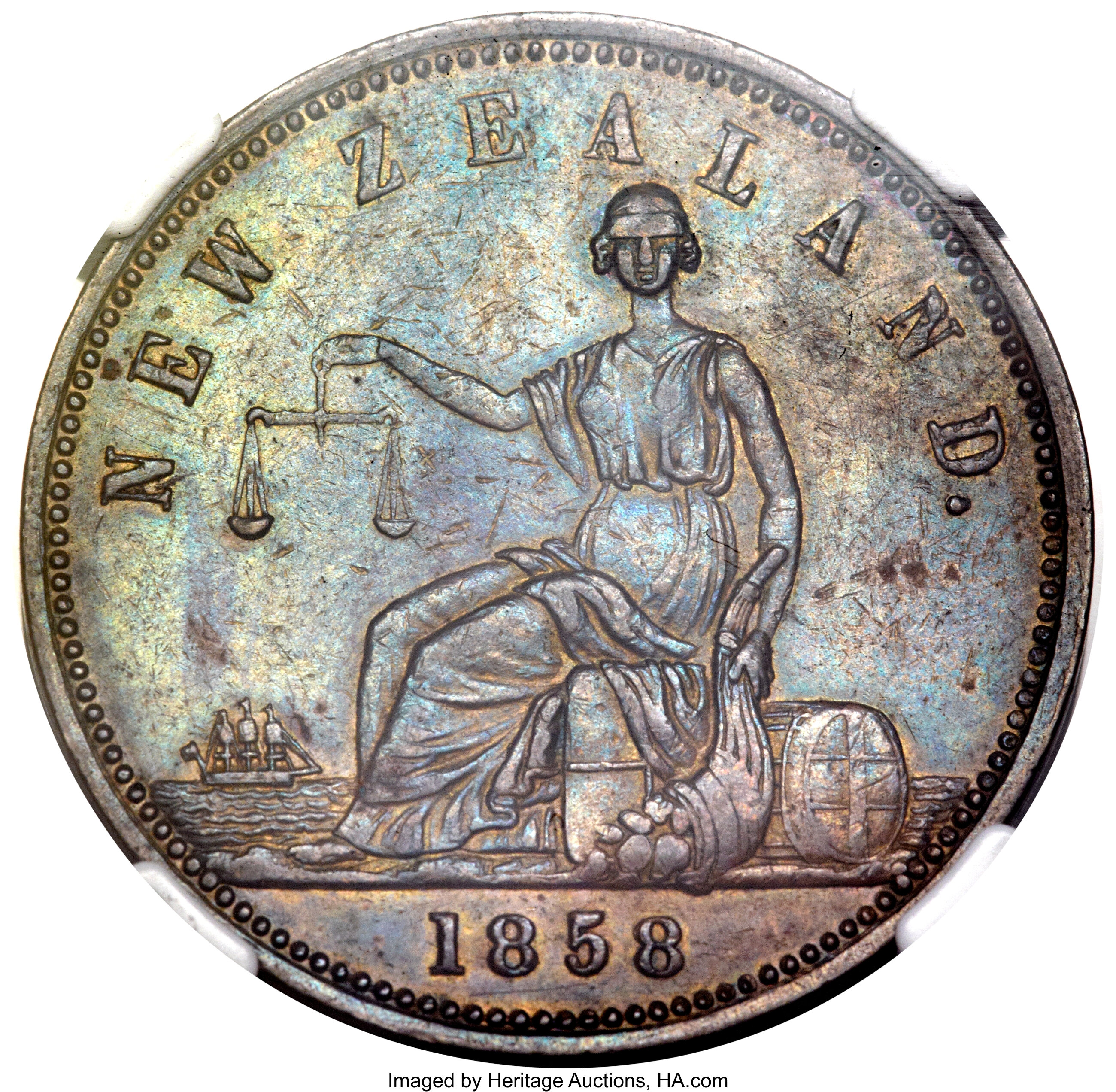 New Zealand: Penny Token 1858,... New Zealand | Lot #22363 | Heritage ...
