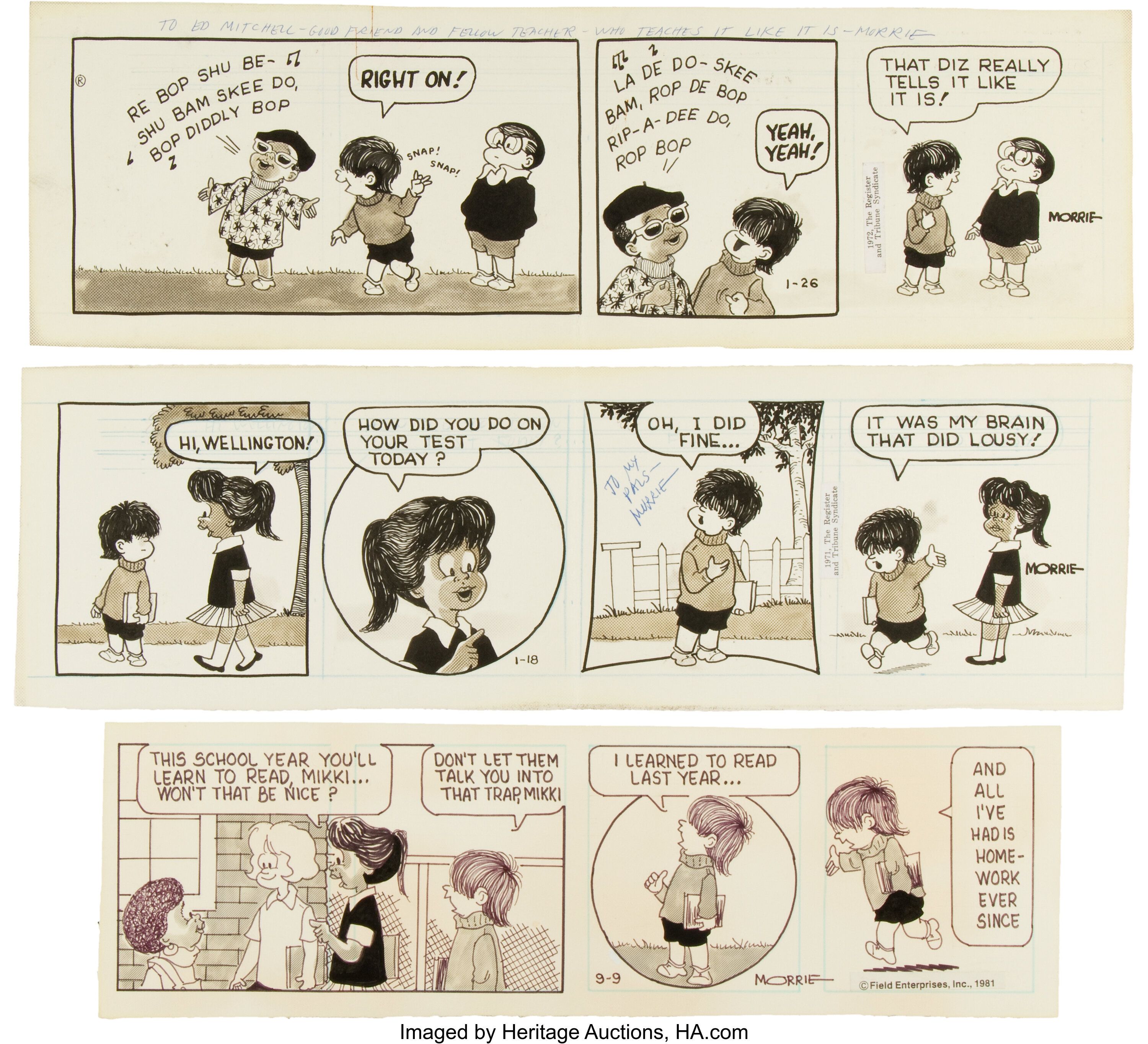 Morrie Turner Wee Pals Comic Strip Daily Original Art Group (The | Lot ...