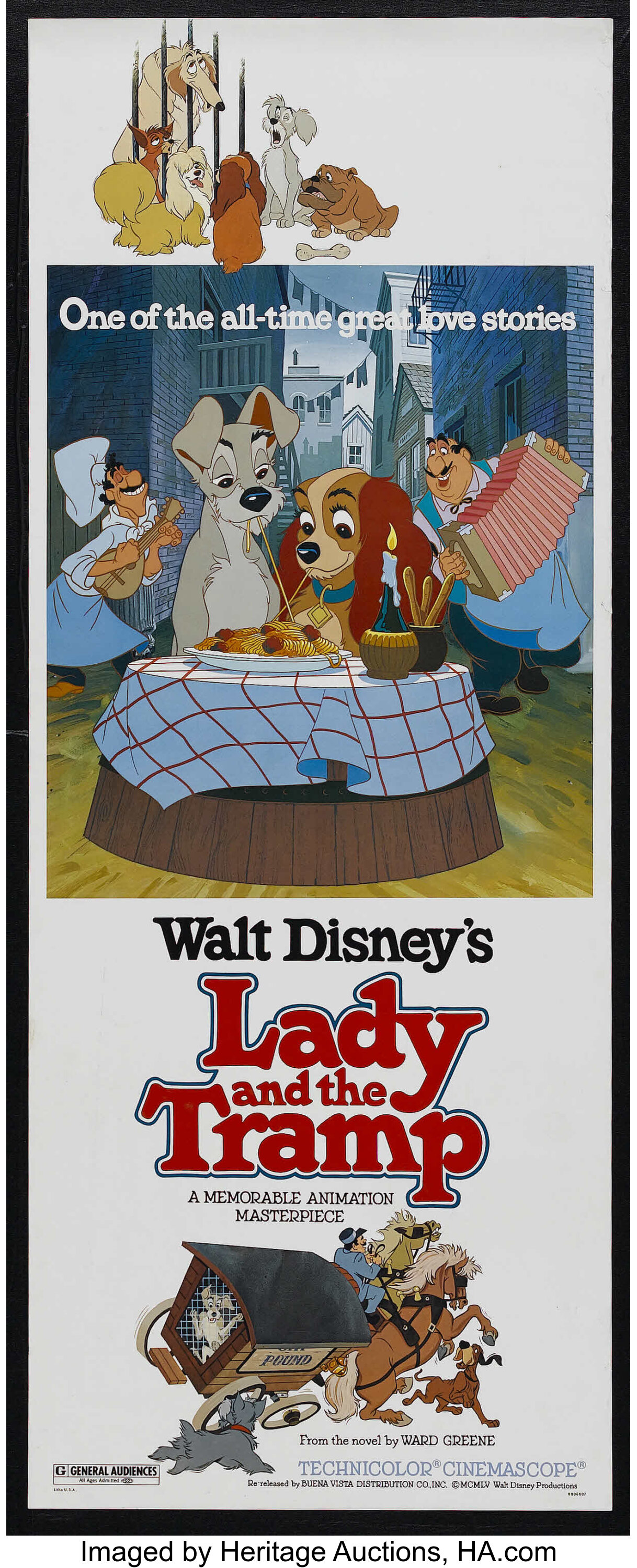 Lady and the Tramp (Disney, R-1980). Insert (14" X 36"). Animated | Lot ...
