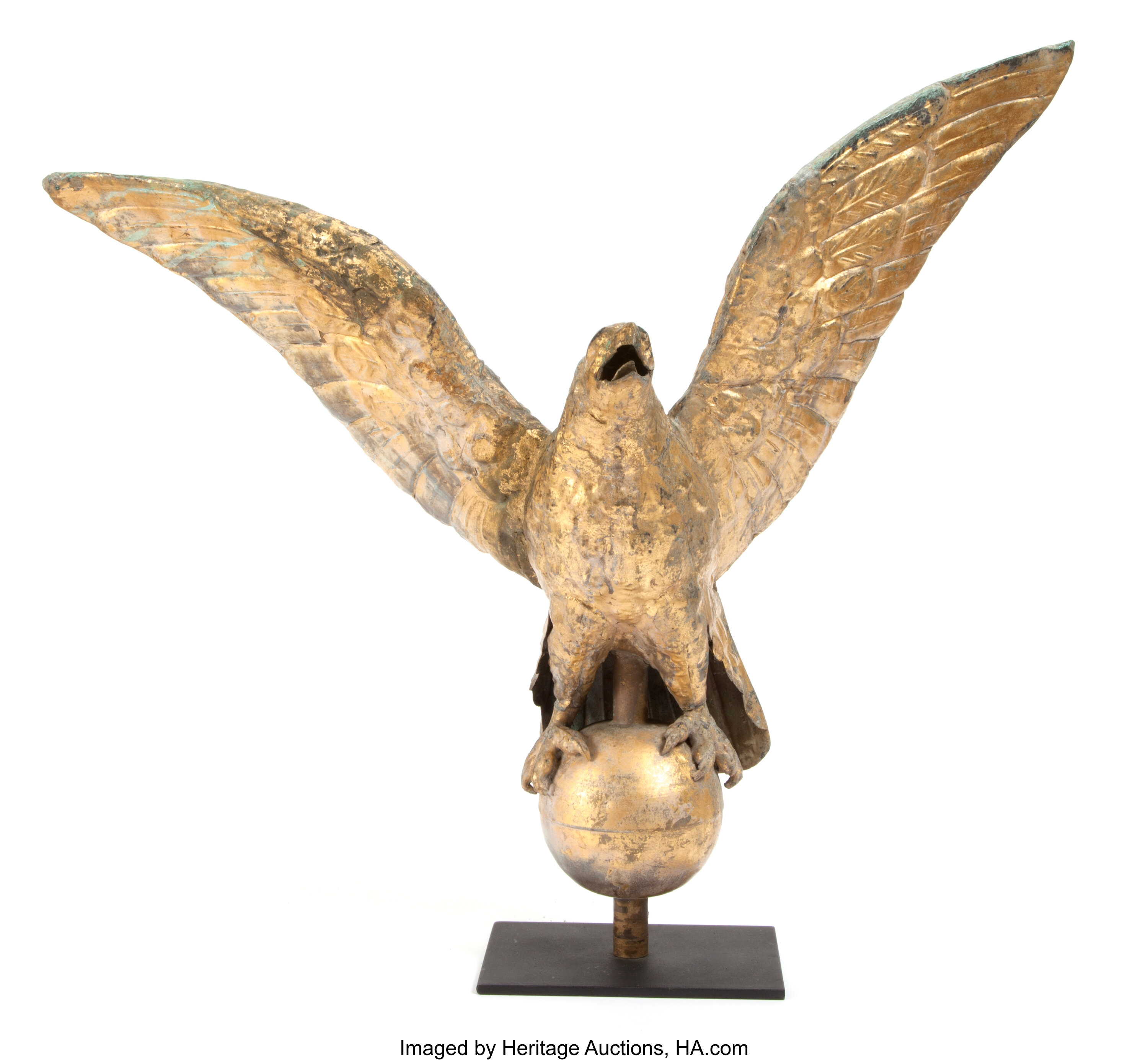 AN AMERICAN GILT COPPER WEATHERVANE ON STAND . Circa 1920. 23-1/4 x ...