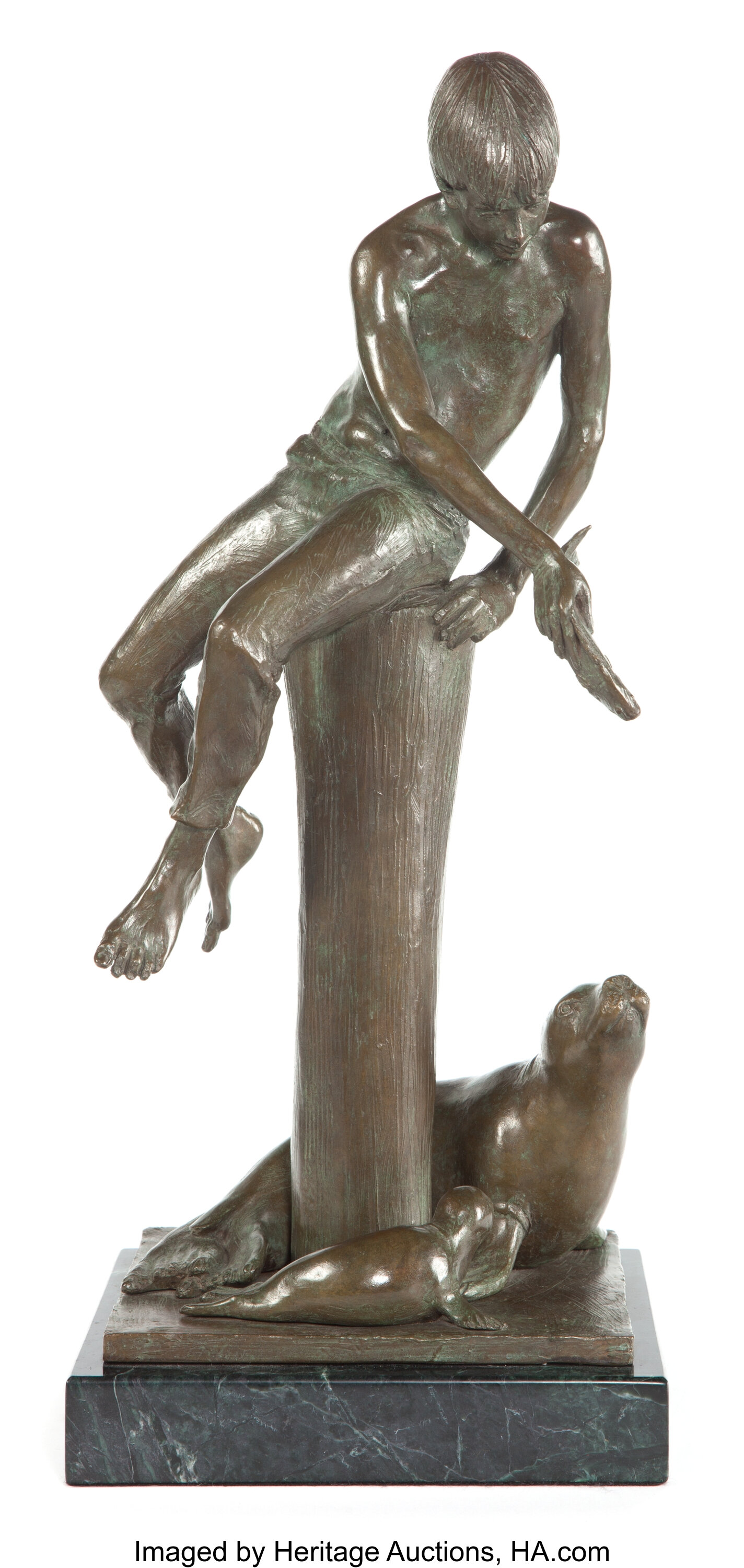 A CHARLES PARKS (American, 1922-1992) PATINATED FIGURAL BRONZE: BOY ...