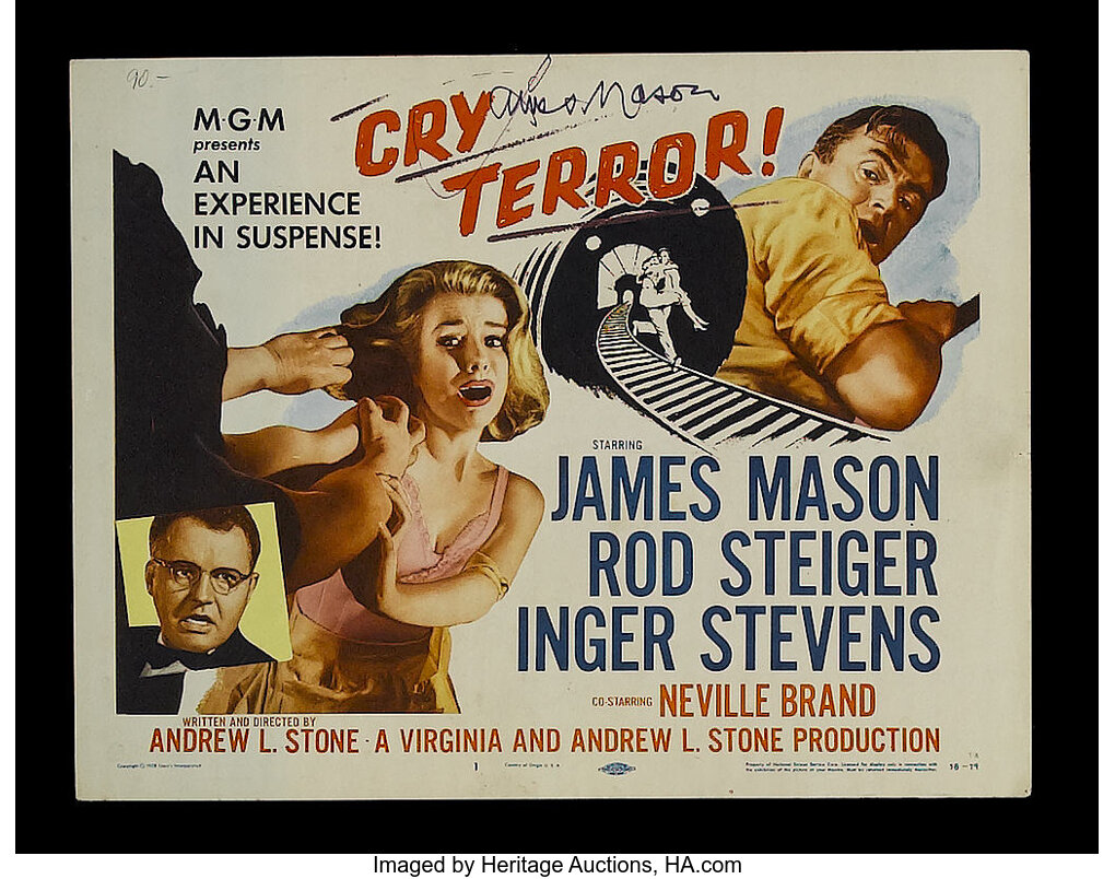 Cry Terror! (MGM, 1958). Title Lobby Card (11" X 14"). Thriller. | Lot ...