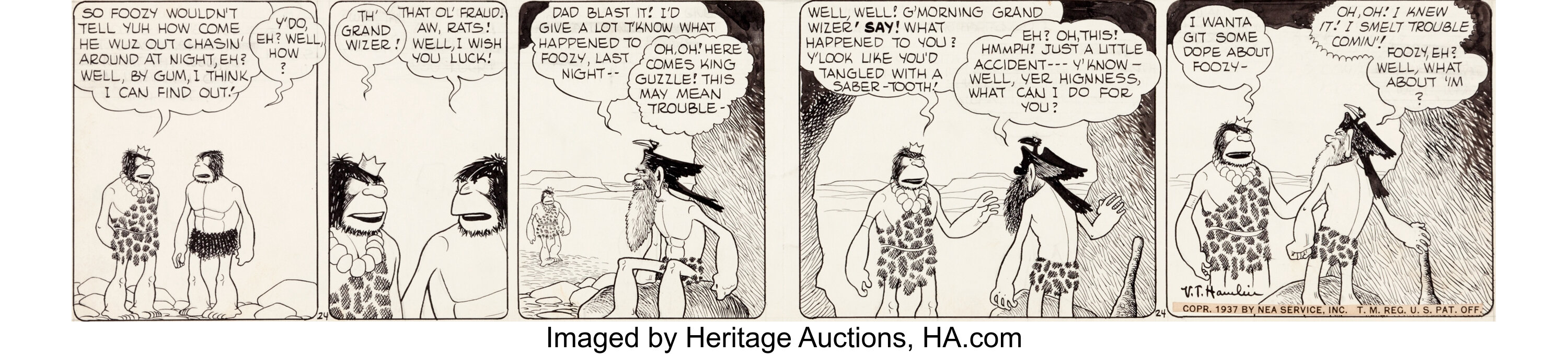 V. T. Hamlin Alley Oop Daily Comic Strip Original Art dated 9-24-37 ...