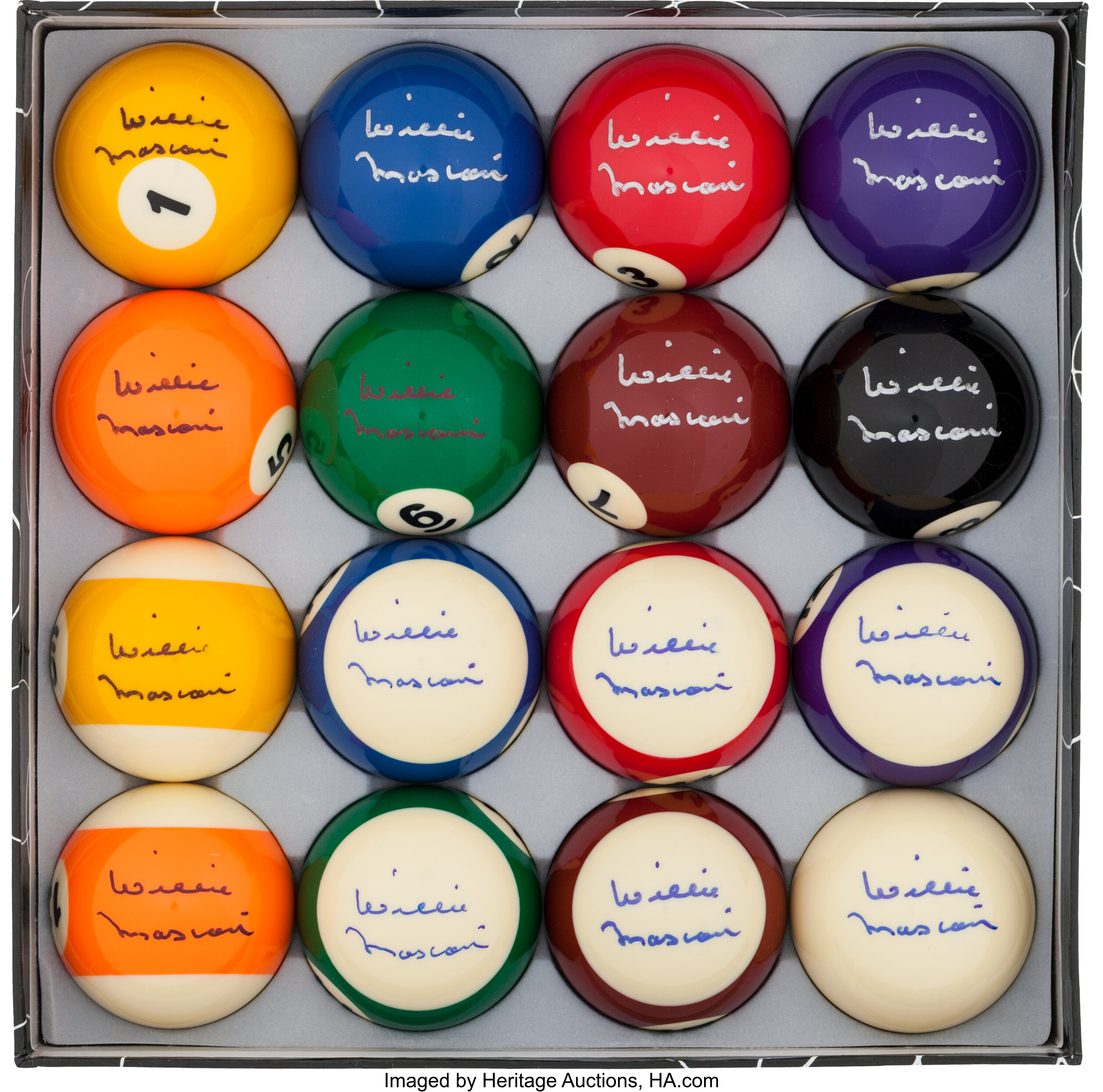 1990s Full Set of 16 Signed Willie "Minnesota Fats" Mosconi Pool | Lot ...