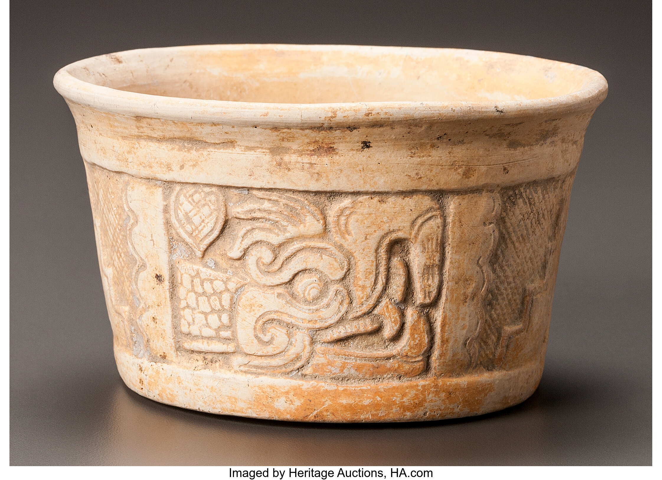 A MAYA CREAMWARE BOWL WITH PRESSED DECORATION. c. 600 - 900 AD... | Lot ...
