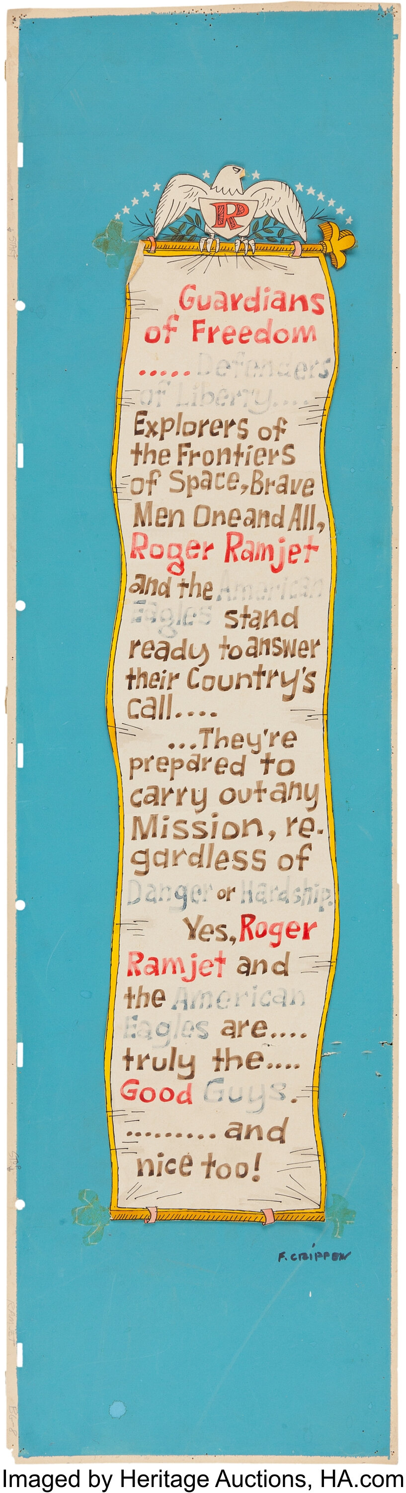 Fred Crippen Roger Ramjet "Call to Arms" Scroll Background | Lot #11595 ...