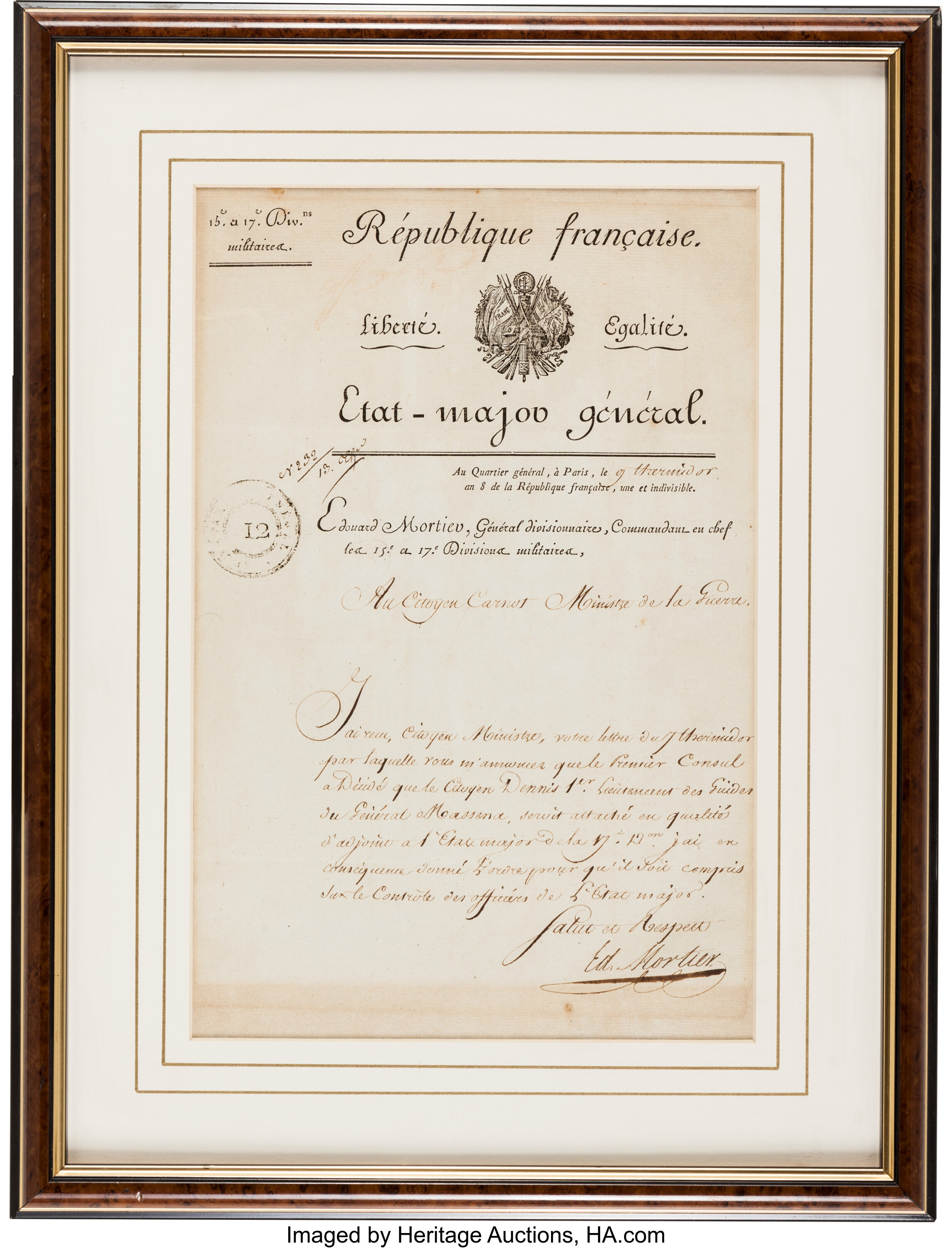 Edouard Mortier, Napoleonic French Army Marshal, Signed | Lot #33085 ...